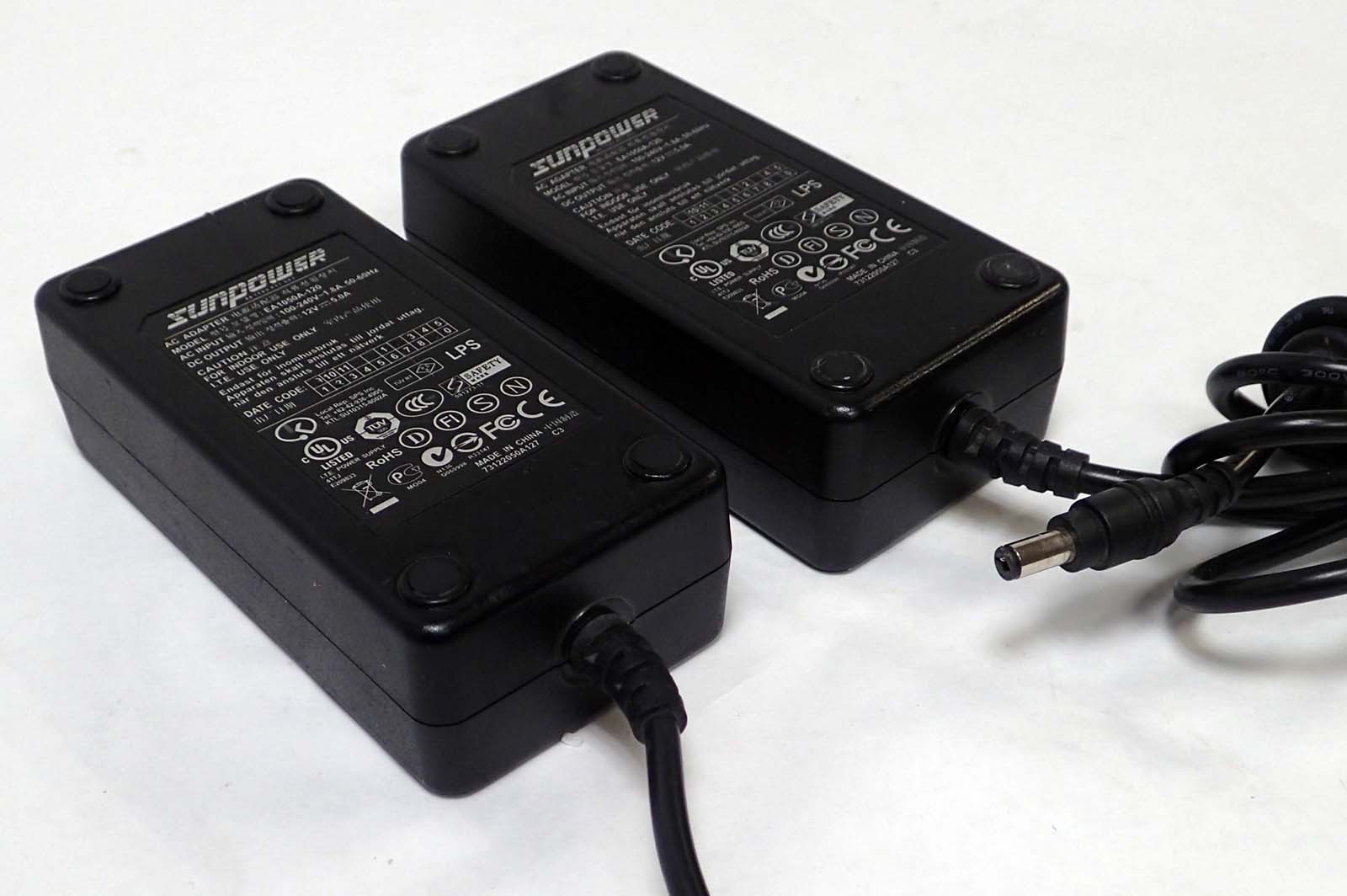LOT OF 2 SUNPOWER EA1050A-120 AC ADAPTER INPUT:100-240V-1.8A/DC OUTPUT ...