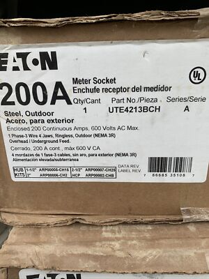 Eaton/Cutler-Hammer UTE4213BCH 200A, 600VAC, 1P3W, 4Jaw, Outdoor Meter ...