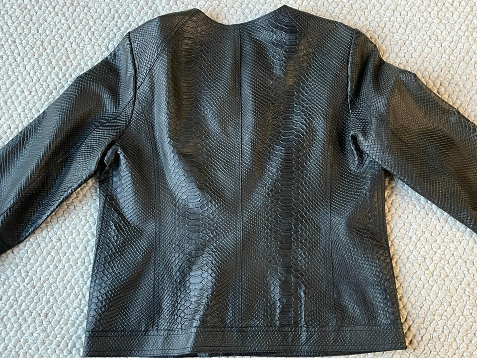 Vince. Snakeskin Black Leather Jacket with Zip Cross Front Design Women ...