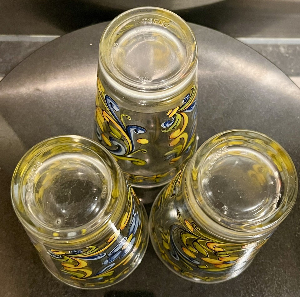 Set of 3 Wide Mouth Glass Tumblers Unique Design by Cerve in Sicily ...