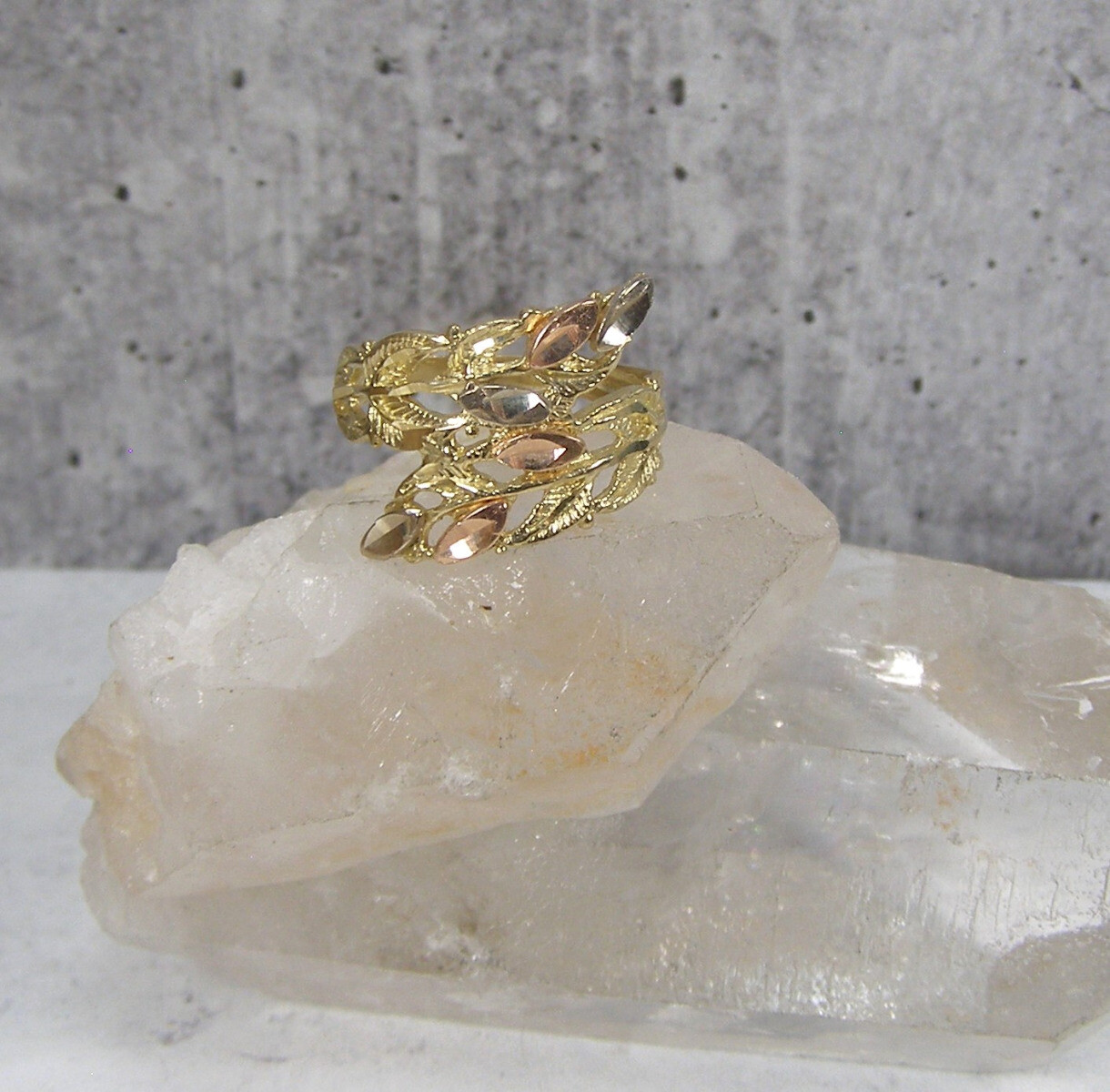 14K Yellow and Rose Gold Diamond Cut Leaf By Pass Wra… - Gem