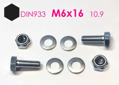 5 St. Schraube DIN 933 M6x16 10.9 verzinkt + Mutter M6 Kl.10 + 2x U ...