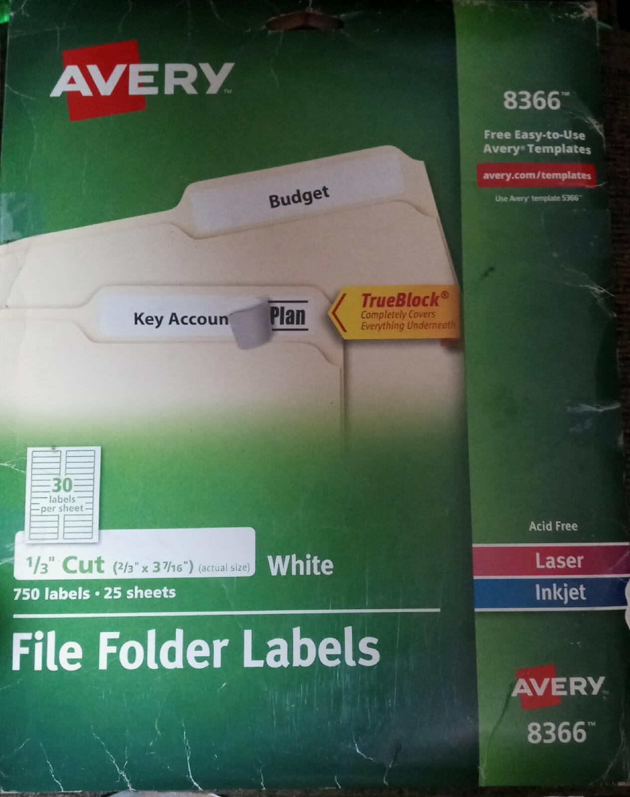 AVERY White File Folder Lables 8366,(2/3" x 3 7/16") Laser, InkJet ...