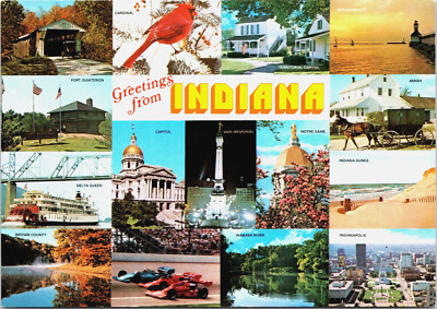 Postcard Indiana Banner Greetings From The Hoosier State Multiple View ...
