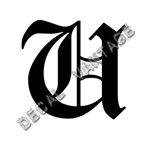 Old English U Letter Initial Vinyl Sticker Decal Font Diploma Choose ...