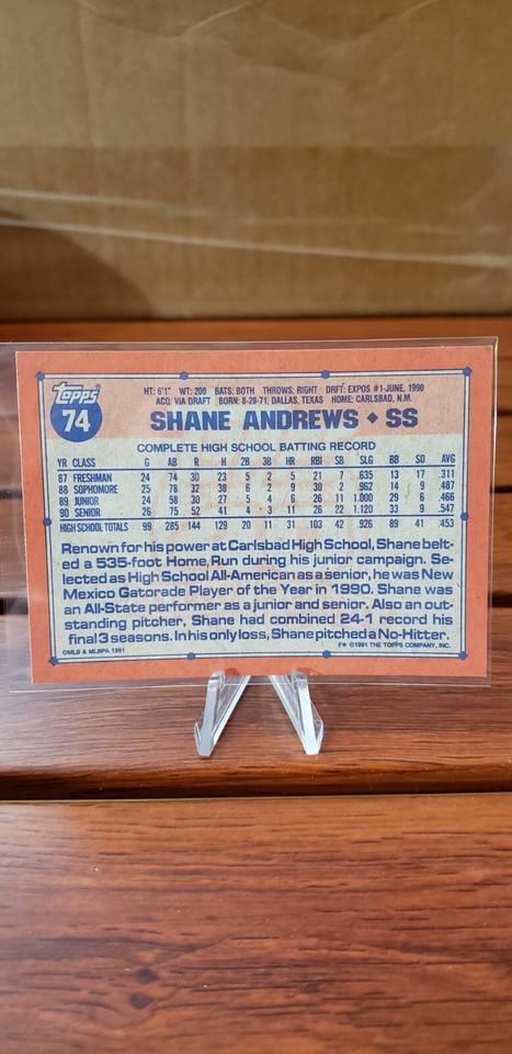 1991 Topps Baseball Shane Andrews - Rookie Card - Montreal Expos - #1 ...