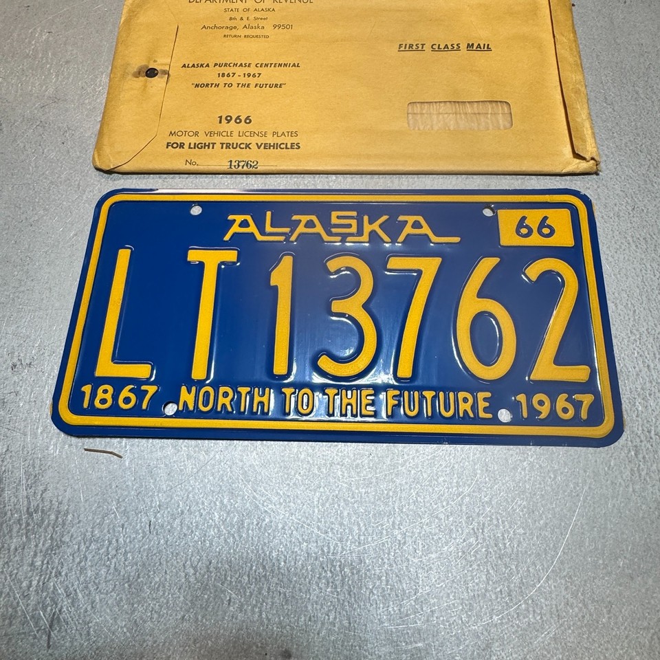 Original NOS 1966 Alaska License Plate With Original Package #LT 13762 ...