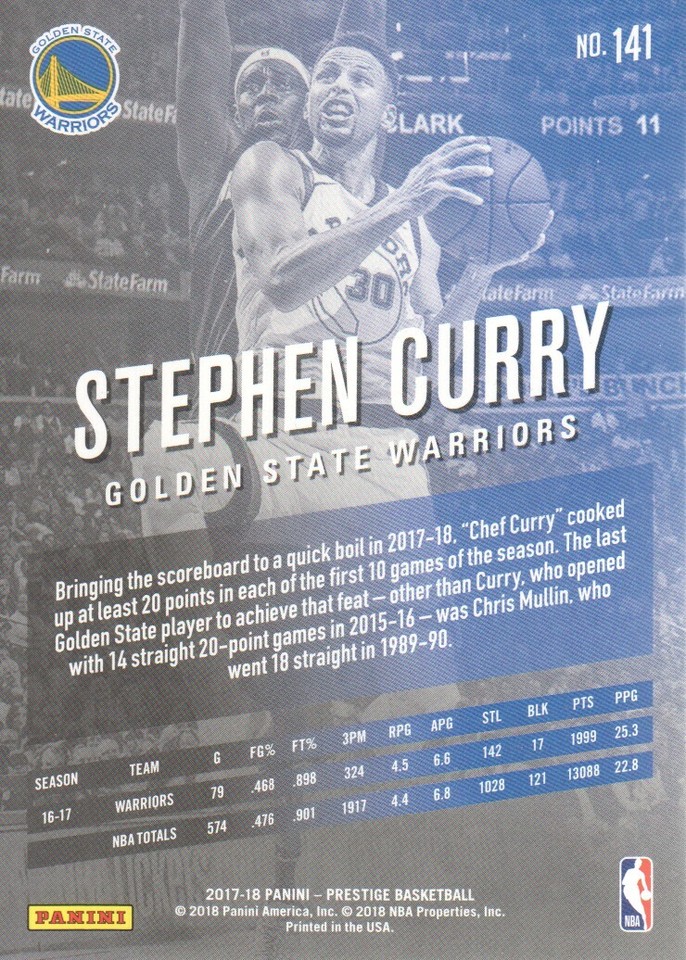 2017-18 Prestige Basketball #141 Stephen Curry | eBay
