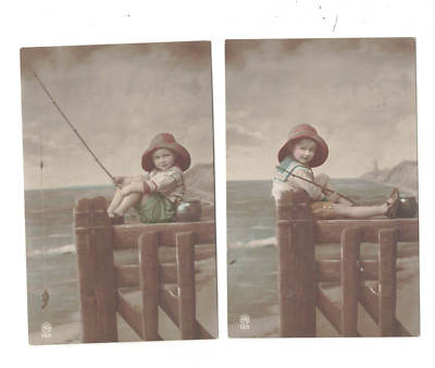 SD1415 SET OF 2 VICTORIAN LITTLE FISHER MAN BOY FISHING RPPC | eBay