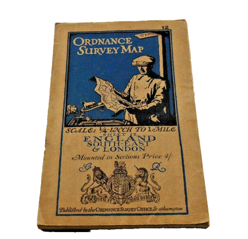 ANTIQUE ORDNANCE SURVEY CLOTH LINEN DISSECTED MAP 1922 SOUTH EAST ...