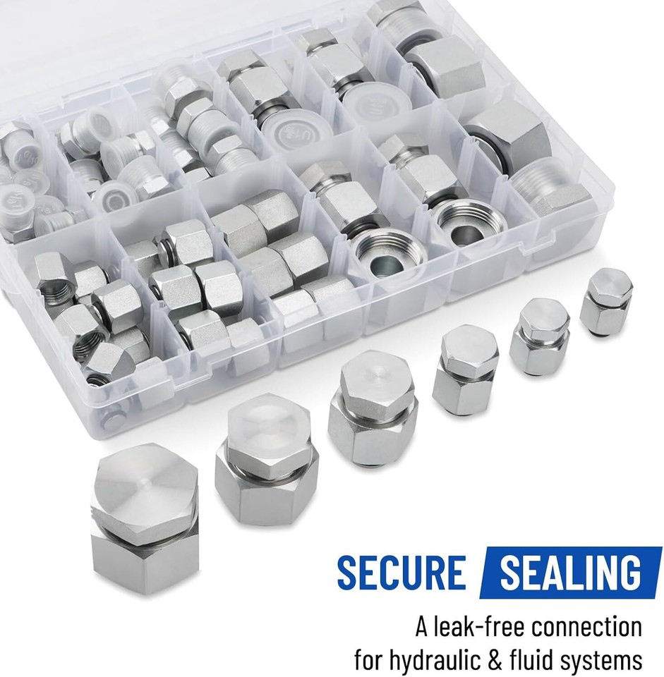 64Pcs ORFS O-Ring Plug Cap Hydraulic Flat Face Seal Fittings ORS Kit 4 ...