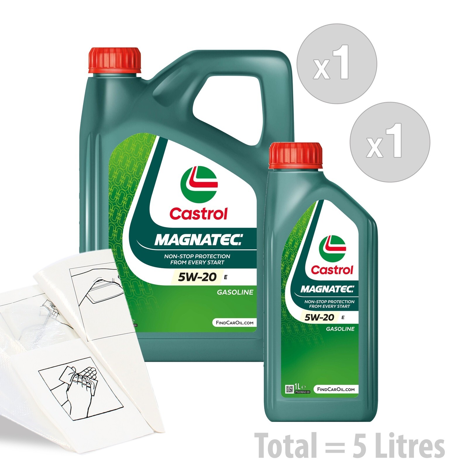 Car Engine Oil Service Kit / Pack 5 LITRES Castrol Magnatec 5W-20 E 5L ...