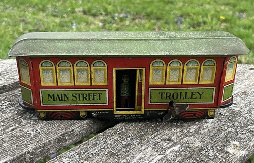 Vintage Litho Fischer Nifty Main Street Trolley Wind Up Mechanical Toy ...
