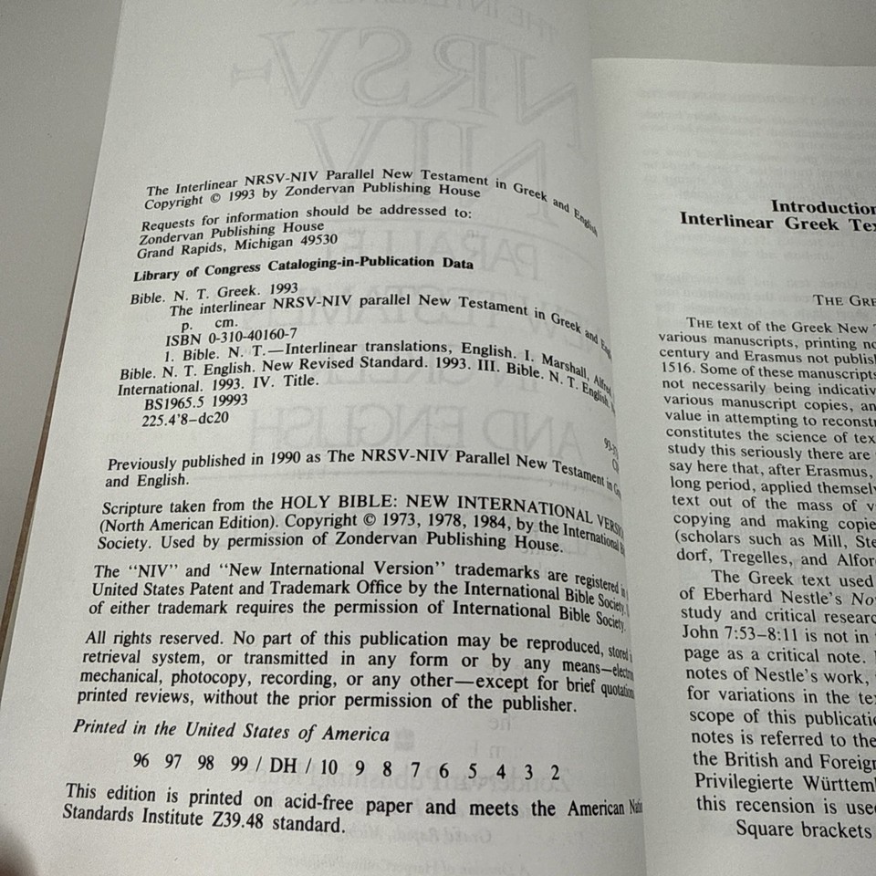 Interlinear NRSV-NIV Parallel New Testament in Greek and English ...