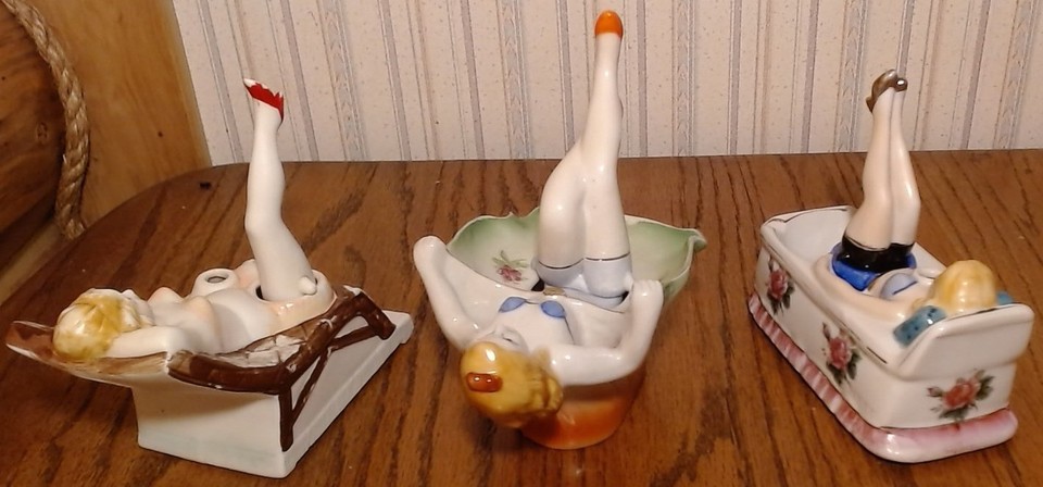 LOT (3) Naughty Nodders Pin up Girl Ashtrays Skirt Up, Bathing ...