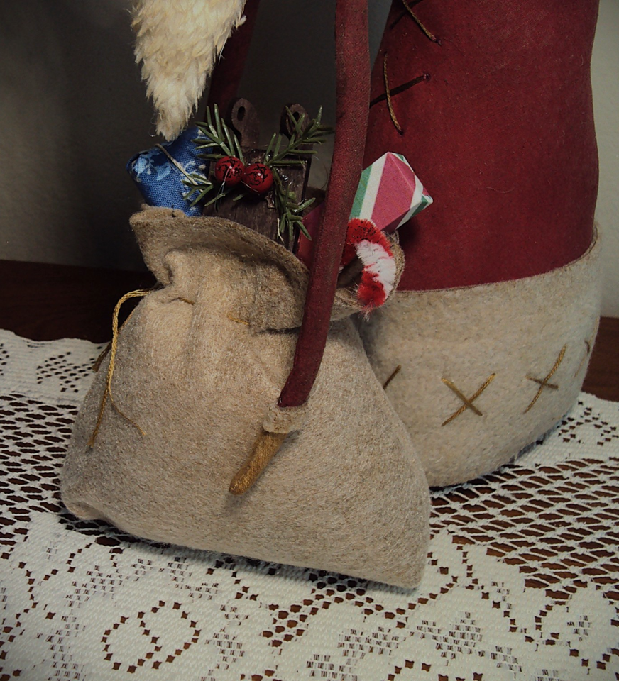 primitive folk art handmade Christmas farmhouse prim Santa doll bear ...