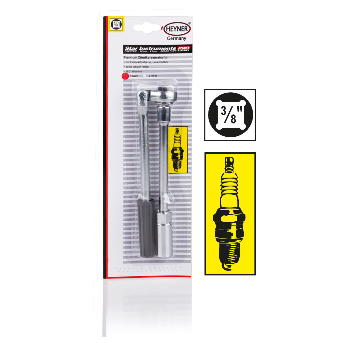 Premium Heyner Spark Plug Ratchet 16Mm Wrench 3/8" Reversible Removal ...