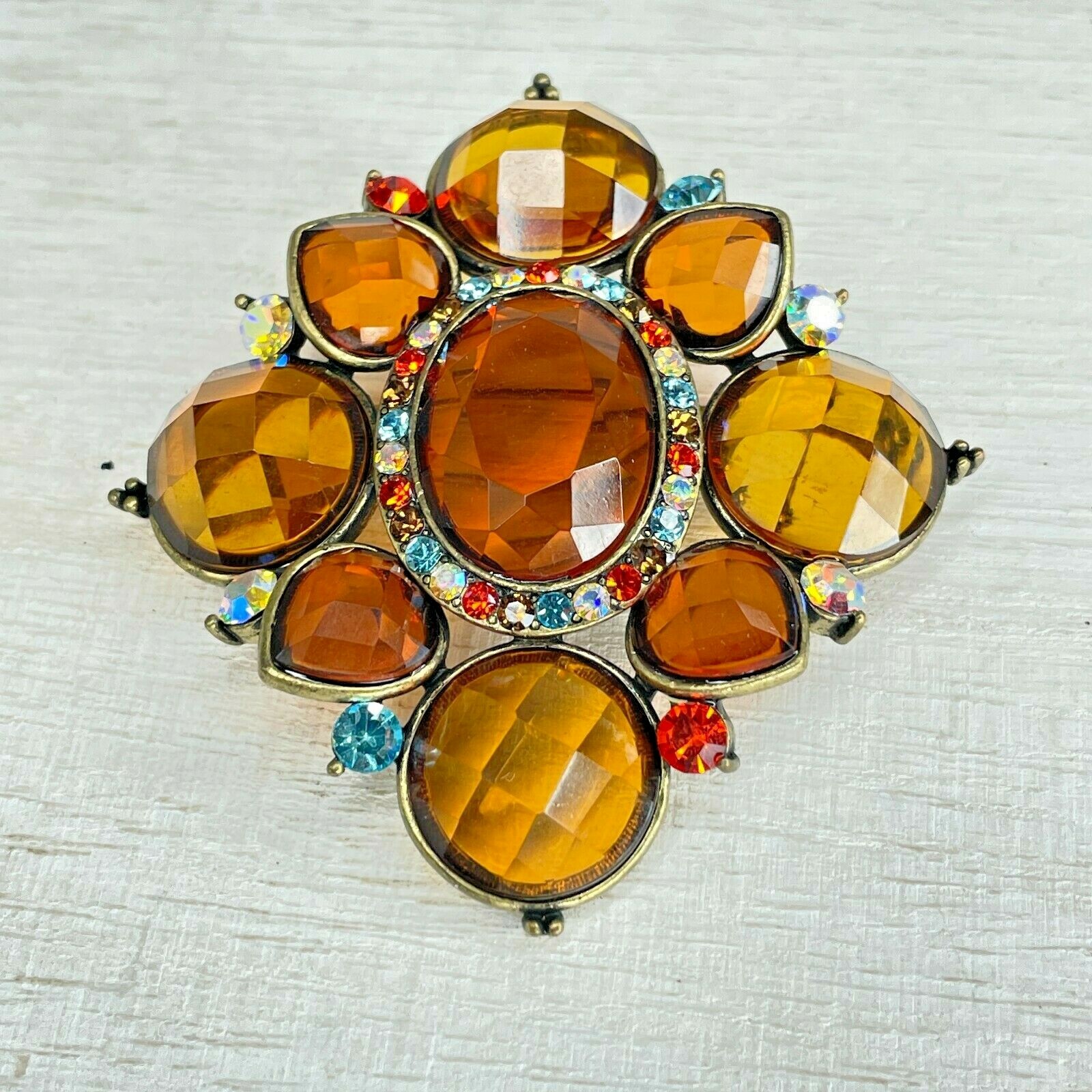 Womens Topaz Brown Crystal Muticolor Rhinestone Squar… - Gem
