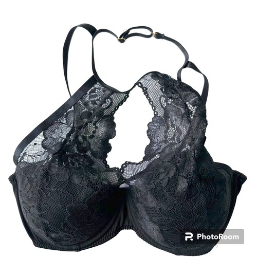 Bebe Strappy Lace Balconette Bra 34B Black Push Up Underwire Sexy Bride ...