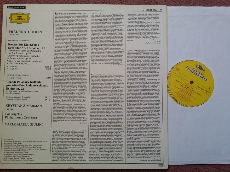 DG 2531 126 STEREO GERMAN CHOPIN PIANO CONCERTO 2 ZIMERMAN LA PHIL ...