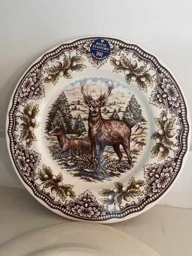 4x ROYAL STAFFORD 11” DINNER PLATES THANKSGIVING, Stag and Doe Print ...