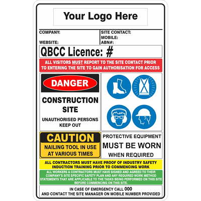 Construction Site Combination Sign - Qld Qbcc Compliant | eBay Australia