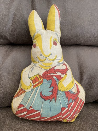 Vintage Cloth Bunny Rabbit Stuffed Plush Easter Toy Antique Feather ...