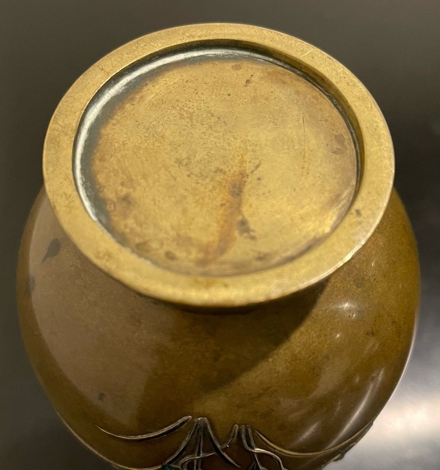 Japanese Meiji Era Bronze Shakudo Mixed Metals Vase-Flowers Butterflies ...