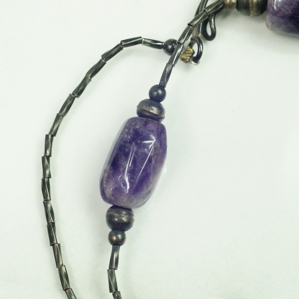 Vintage Sterling Silver Amethyst Stone Twisted Tube Bead Necklace | eBay