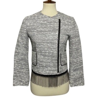 Maje Tweed Zipper Up Chain Fringed Hem Jacket Women's Sz EU 36 | eBay