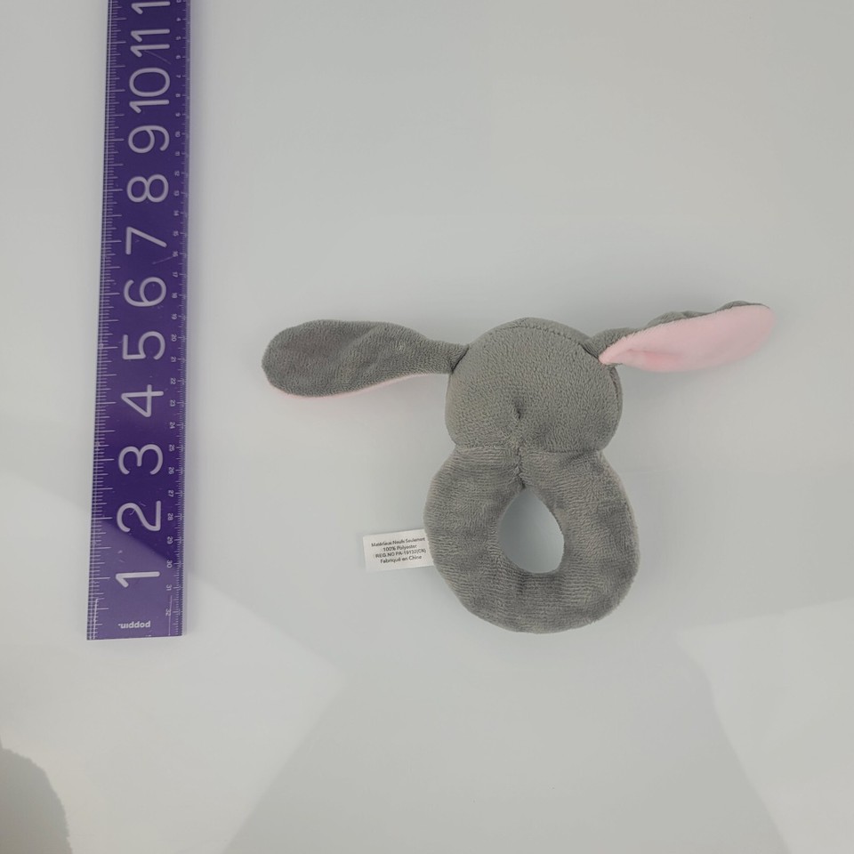 Gray Pink Stuffed Plush Baby Bunny Rabbit Ring Rattle Grasping Toy | eBay