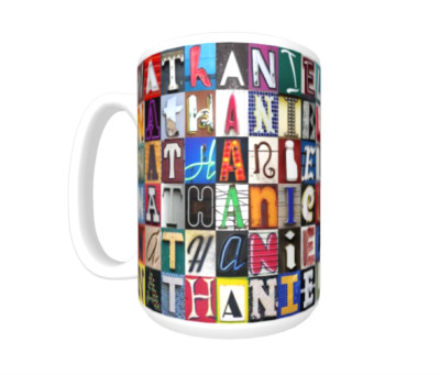 NATHANIEL Coffee Mug / Cup featuring the name in photos of sign letters ...