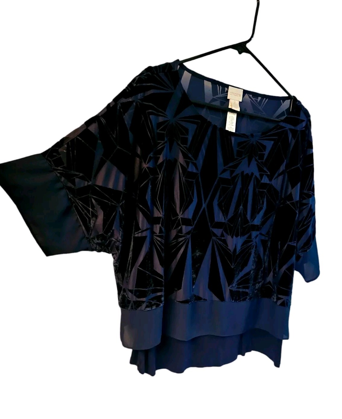 Chicos 2 Velvet Design Sheer Navy Blue Overlay Layere… - Gem
