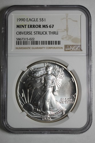 1990 Silver Eagle Error Obverse Struck Thru MS67 NGC | eBay