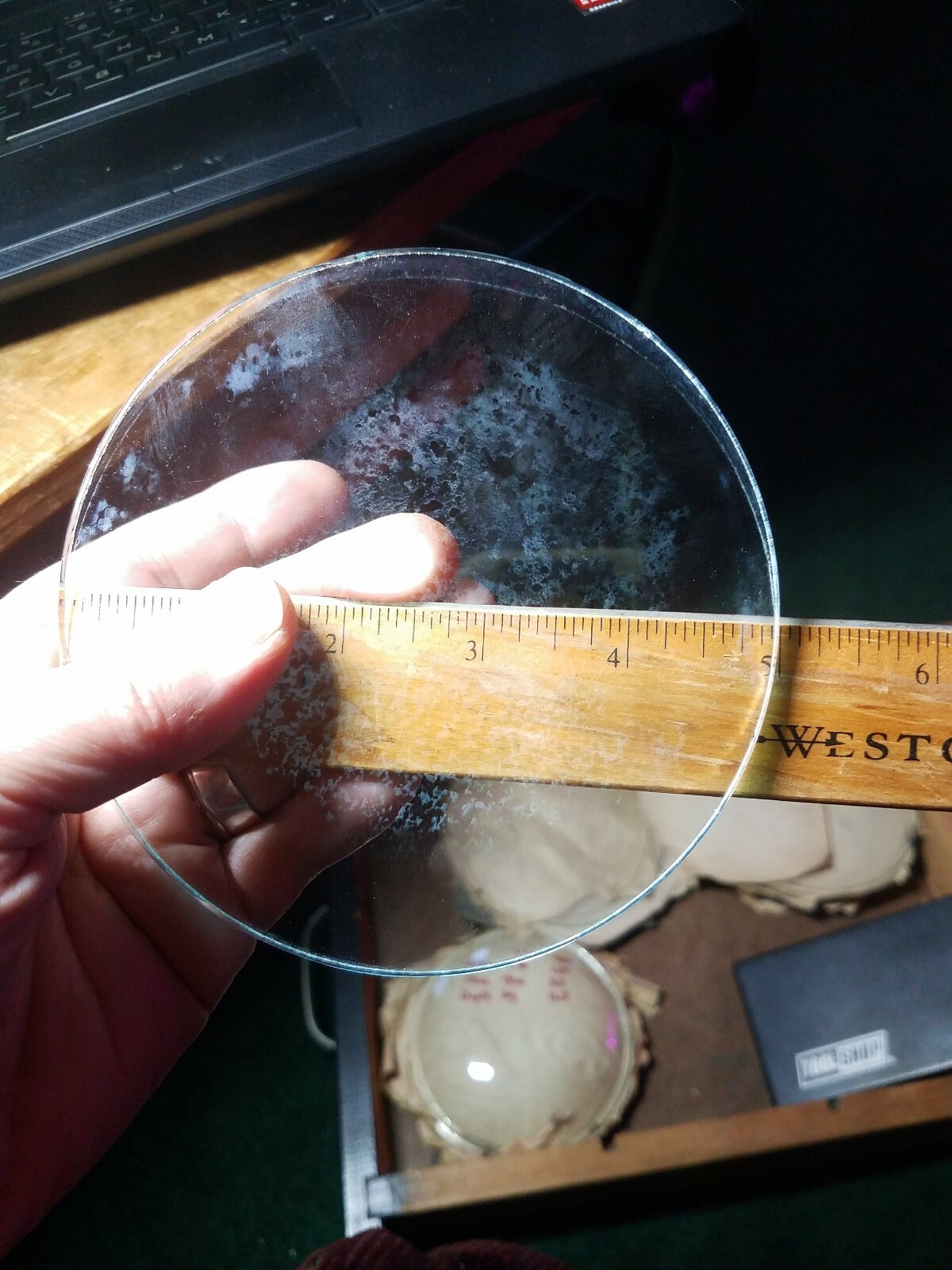 1 Flat Clock Dial Glass Round, 5" diam, .13" thickness. Or for crafts ...