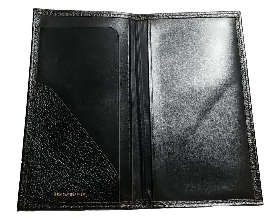 Black CHECKBOOK COVER Genuine Bombay Buffalo LEATHER Wallet Combo NEW ...