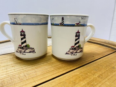 Cup 2 "Totally Today" 8 oz Coastal Lighthouse Coffee Mugs | eBay