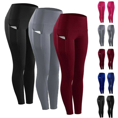 Womens Ladies Gym Sport Yoga Leggings High Waist Pocket Running Fitness ...