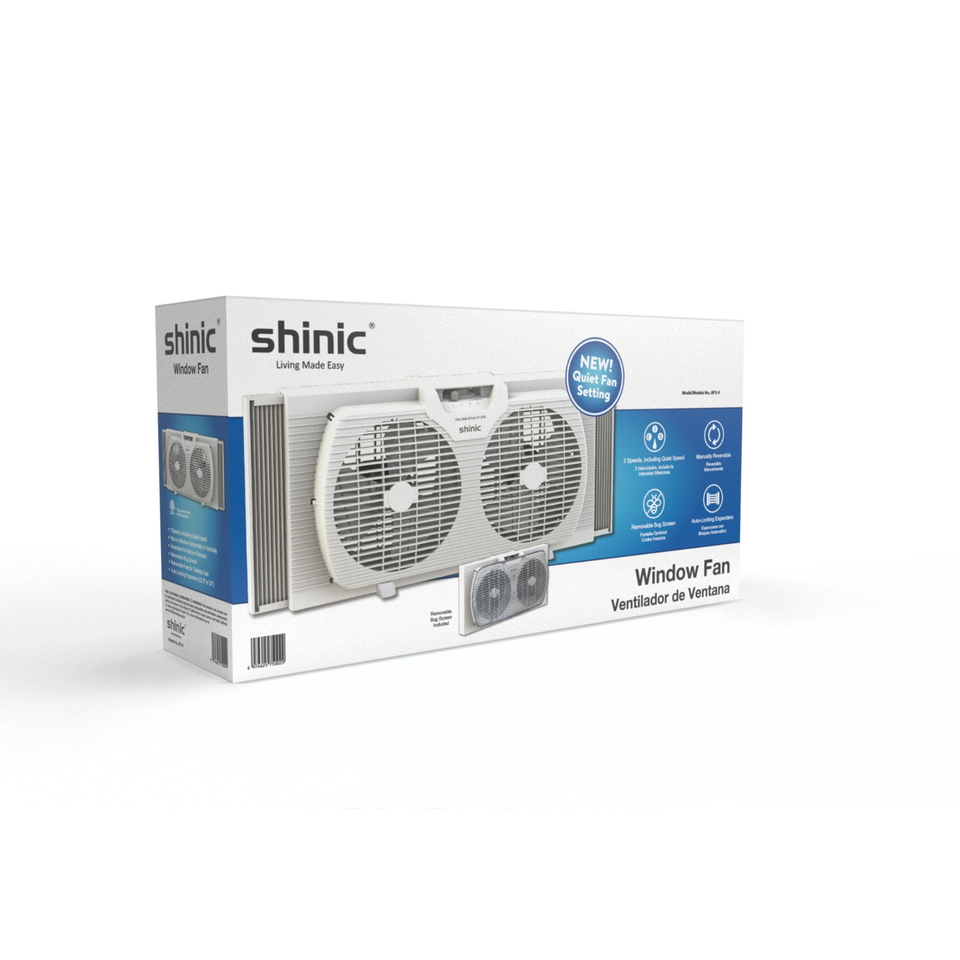 Shinic 9" 3-Speed Twin Window Fan with Removable Bug Screen,Fully ...