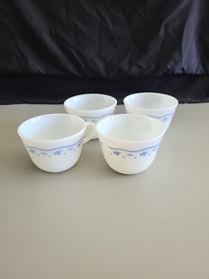 Vtg Pyrex Coffee Tea Cups Morning Blue Floral Pattern White Glass-Set ...
