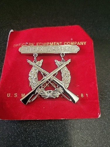 GENUINE U.S. MARINE CORPS QUALIFICATION BADGE: SILVER RIFLE EXPERT PIN ...