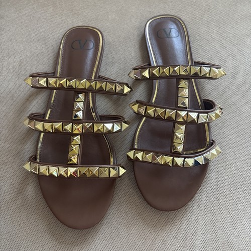 Valentino Garavani Roman Stud Rockstud Platform Slide Sandal Brown/gold ...