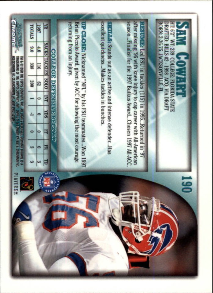1998 Bowman Chrome #190 Sam Cowart RC - NM-MT | eBay