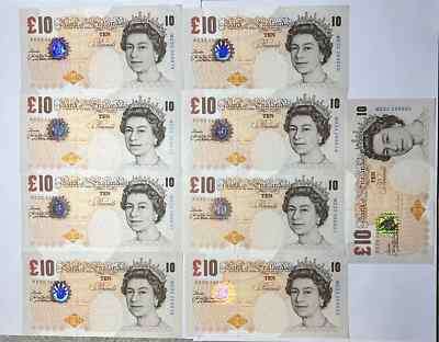 9 x Bank of England 10 Pound Banknotes Consecutive Numbers English ...