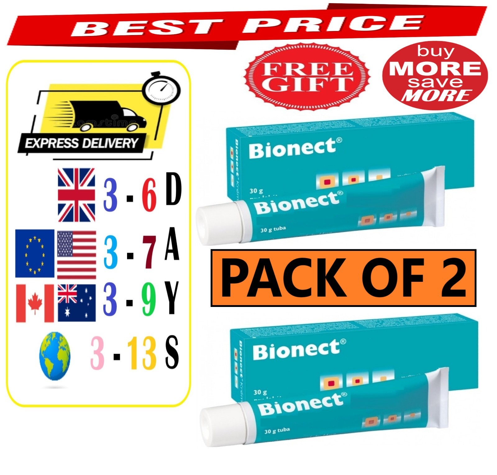 Bionect Cream 30 g x 2-Hyaluronic Acid- Damaged Skin Regeneration | eBay