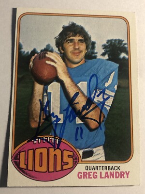 GREG LANDRY Signed 1976 NFL Topps #286 Detroit Lions UMass Minutemen ...