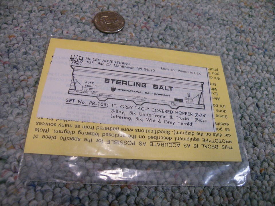 Herald King decals HO PR-105 Sterling Salt lt green ACF covered hopper ...