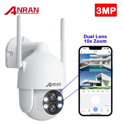 ANRAN Dual Lens 3MP Security Camera Wireless WiFi IP PTZ Home Outdoor ...