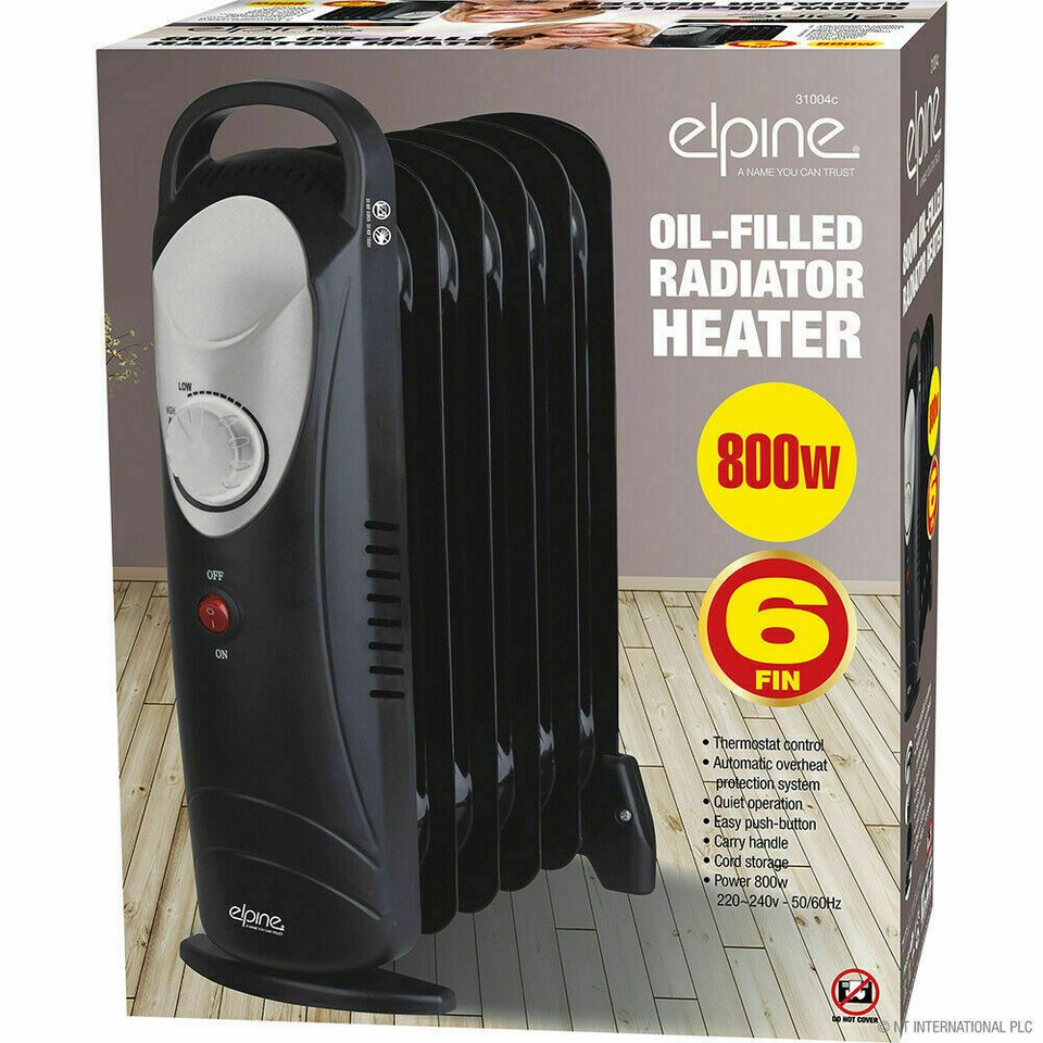 Elpine Mini Portable Oil Filled Radiator Heater with Thermostat 6 Fin ...