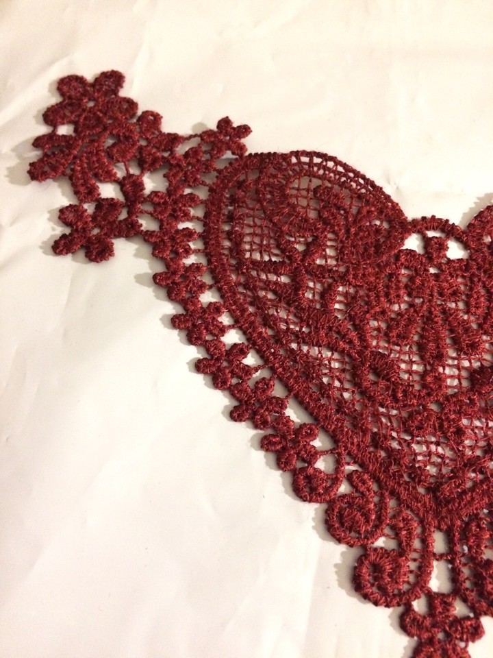 1 Heart Shape Dark Red Maroon Floral Lace Sew On Appliqués Motif Patch ...